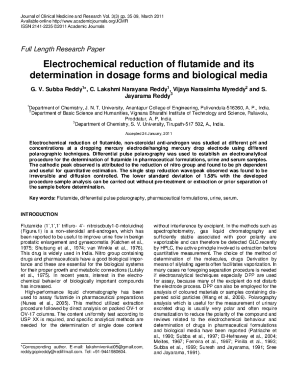 (PDF) Electrochemical reduction of flutamide and its determination in ...