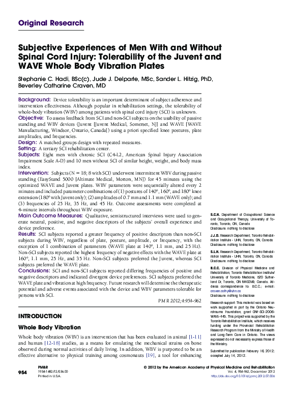 (PDF) Subjective Experiences of Men With and Without Spinal Cord Injury ...