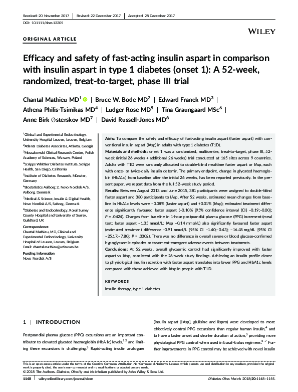 (PDF) Efficacy and safety of fast-acting insulin aspart in comparison ...