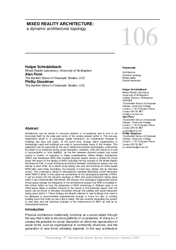 (PDF) Mixed Reality Architecture: a dynamic architectural topology
