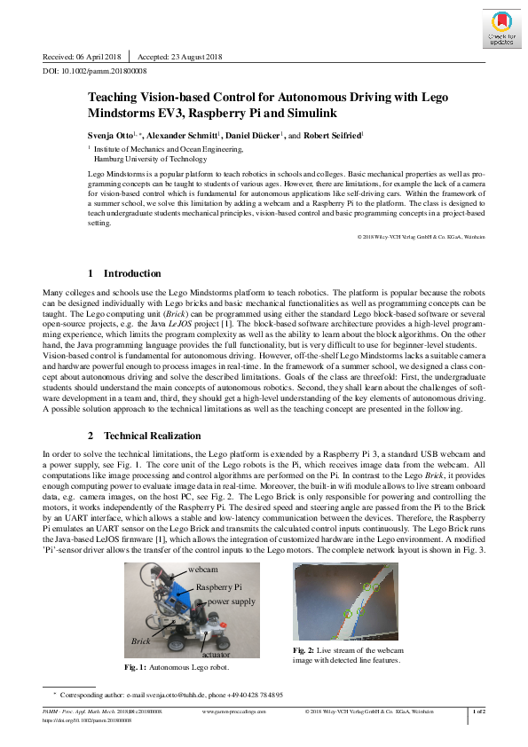 (PDF) Teaching Vision‐based Control for Autonomous Driving with Lego ...