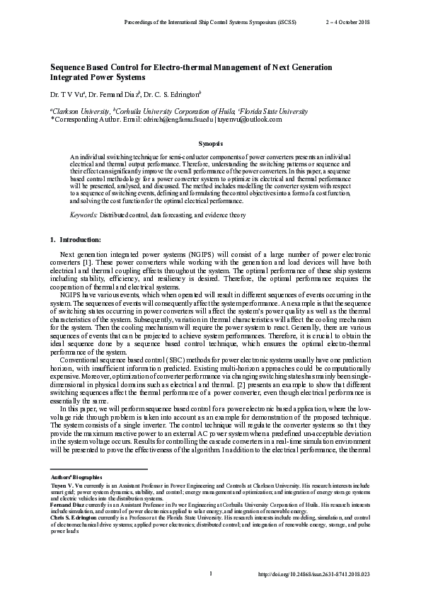 (PDF) Sequence Based Control for Electro-thermal Management of Next Generation Integrated Power ...