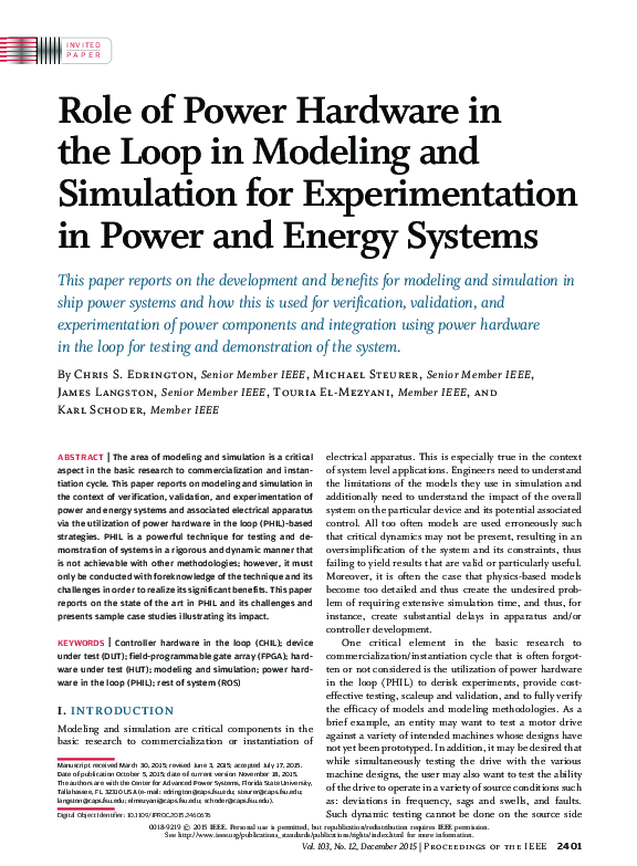 (PDF) Role of Power Hardware in the Loop in Modeling and Simulation for ...