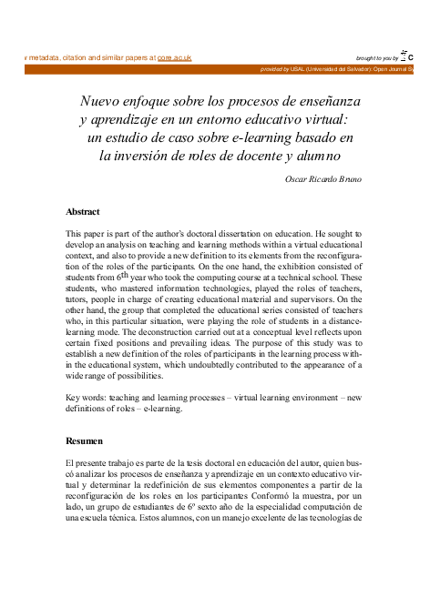 Pdf Nuevo Enfoque Sobre Los Procesos De Enseñanza Y Aprendizaje En Un