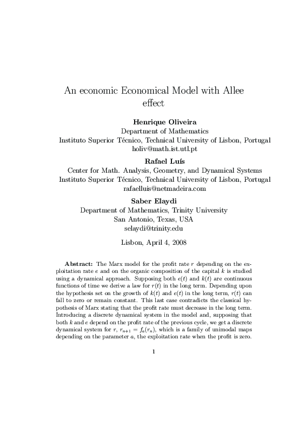 (PDF) An economic Economical Model with Allee effect