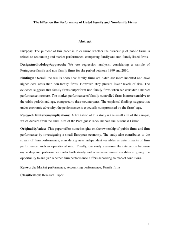 (PDF) The effect on the performance of listed family and non-family firms