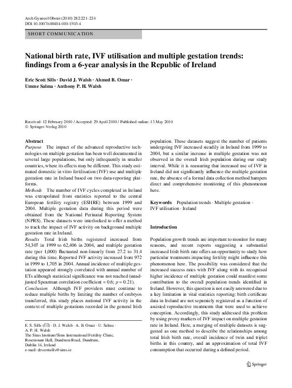 (PDF) National birth rate, IVF utilisation and multiple gestation ...