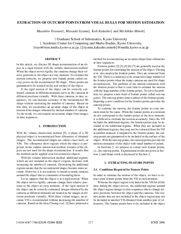 (PDF) Extraction of Outcrop Points from Visual Hulls for Motion Estimation