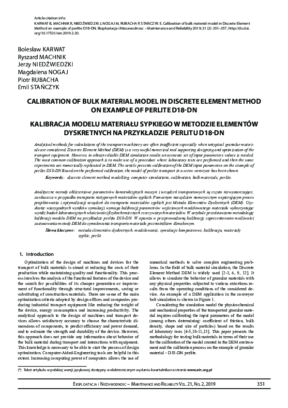 (PDF) Calibration of bulk material model in Discrete Element Method on example of perlite D18-DN
