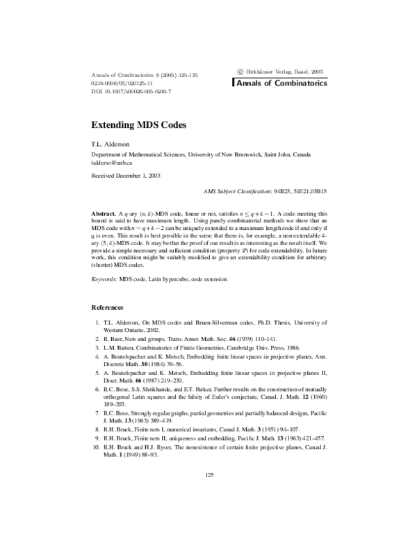 (PDF) Extending MDS Codes
