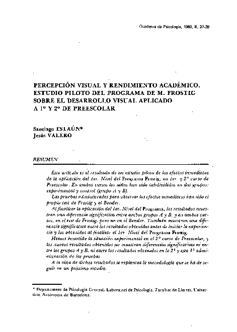 (PDF) Visual Perception and Academic Achievement. Pilot Study of the M ...