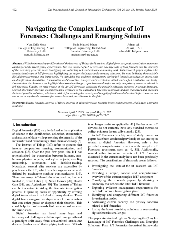 (PDF) Navigating the Complex Landscape of IoT Forensics: Challenges and Emerging Solutions