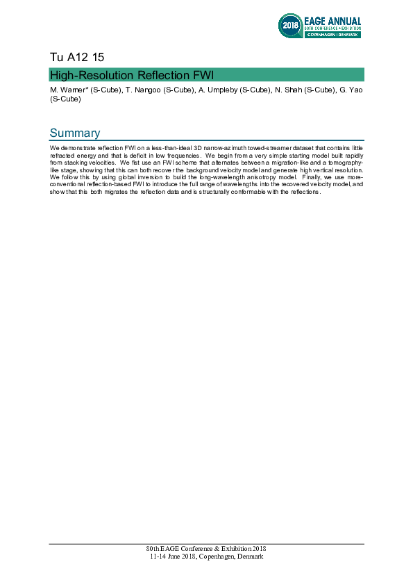 (PDF) High-Resolution Reflection FWI