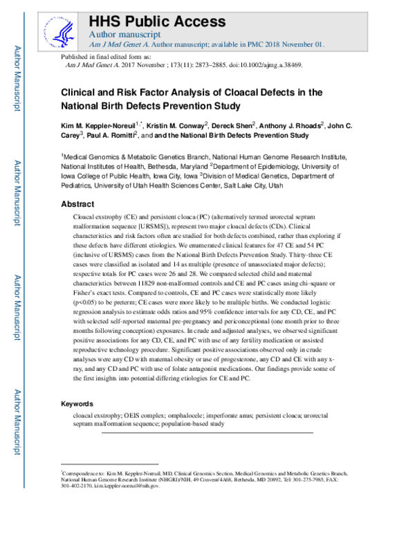 (PDF) Clinical and risk factor analysis of cloacal defects in the ...