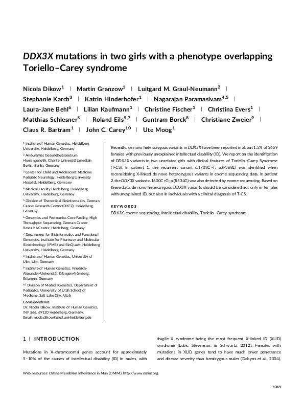 (PDF) DDX3X mutations in two girls with a phenotype overlapping ...