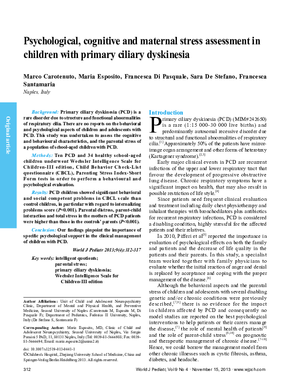 (PDF) Psychological, cognitive and maternal stress assessment in ...
