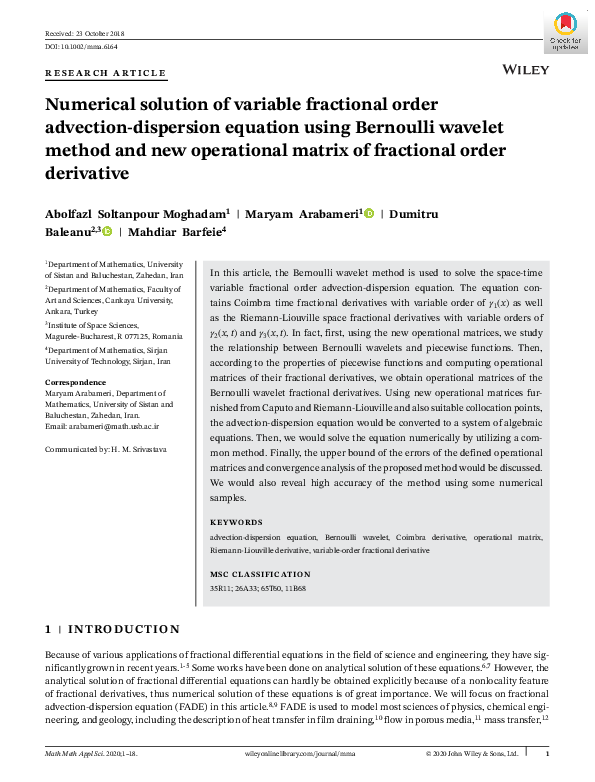 Pdf Numerical Solution Of Variable Fractional Order Advection