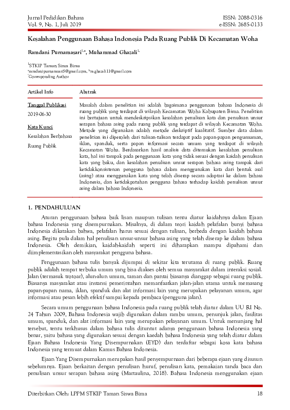 (PDF) Kesalahan Penggunaan Bahasa Indonesia Pada Ruang Publik Di Kecamatan Woha