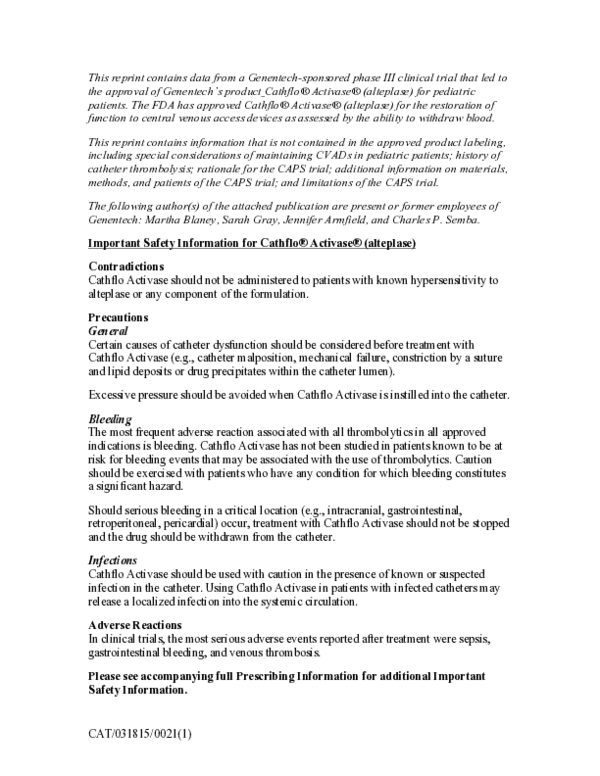 (PDF) Alteplase for the Treatment of Central Venous Catheter Occlusion ...