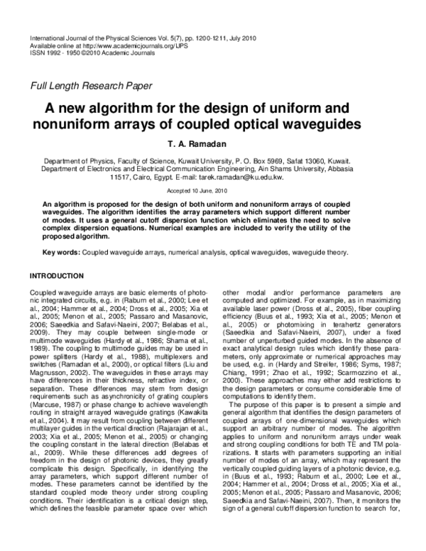 (PDF) A new algorithm for the design of uniform and nonuniform arrays ...