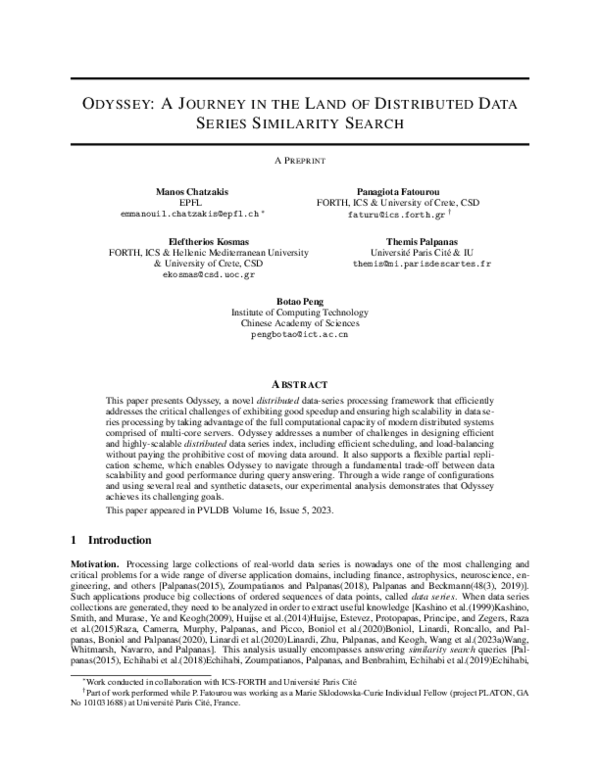 (PDF) Odyssey: A Journey in the Land of Distributed Data Series Similarity Search