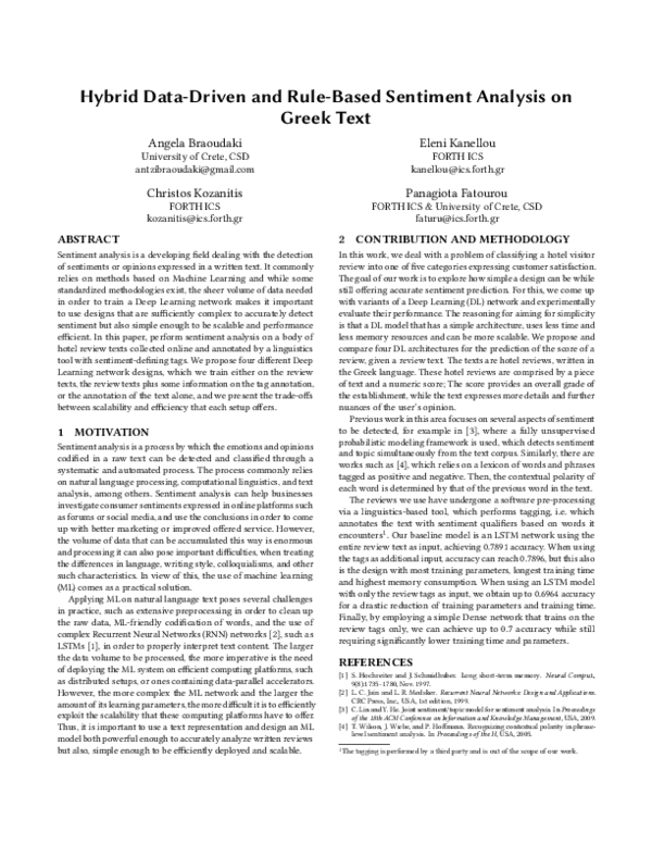 (PDF) Hybrid Data Driven and Rule Based Sentiment Analysis on Greek Text (PDF) Hybrid Data Driven and Rule Based Sentiment Analysis on Greek Text