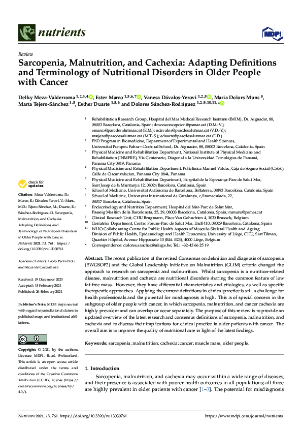 (PDF) Sarcopenia, Malnutrition, and Cachexia: Adapting Definitions and ...