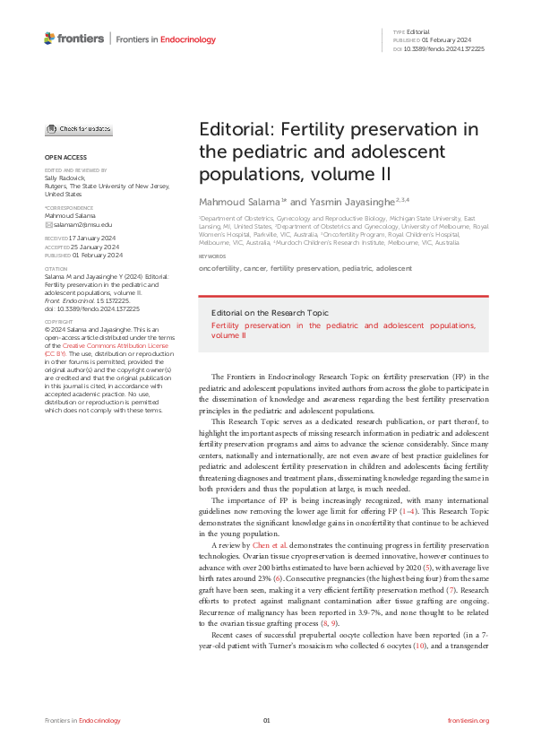 (PDF) Editorial: Fertility preservation in the pediatric and adolescent ...