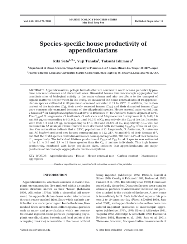 (PDF) Species-specific house productivity of appendicularians