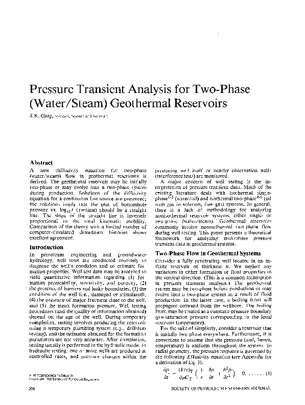 (PDF) Pressure Transient Analysis for Two-Phase (Water/Steam) Geothermal Reservoirs