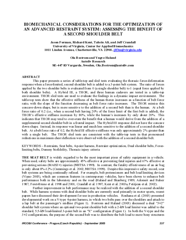 (PDF) Biomechanical considerations for the optimization of an advanced restraint system ...