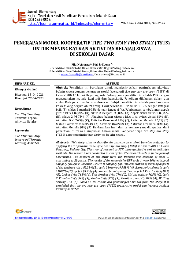 (PDF) Penerapan Model Kooperatif Tipe Two Stay Two Stray (TSTS) Untuk Meningkatkan Aktivitas ...