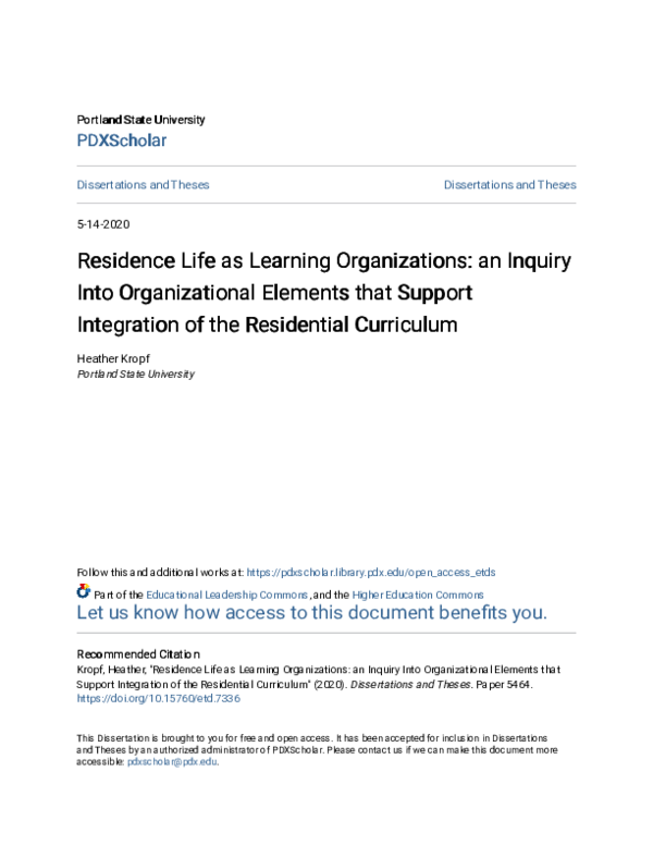 (PDF) Residence Life as Learning Organizations: An Inquiry Into ...