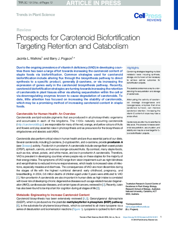 (PDF) Prospects for Carotenoid Biofortification Targeting Retention and Catabolism