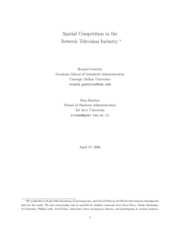 (PDF) Spatial Competition in the Network Television Industry