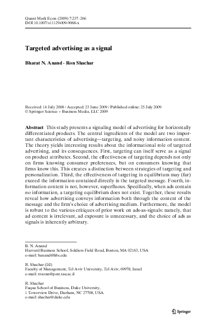 (PDF) Targeted advertising as a signal