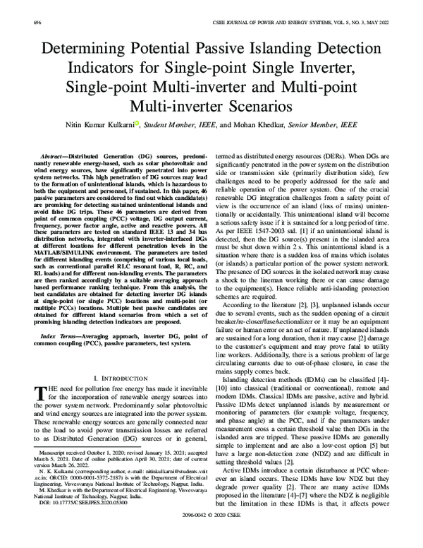 (PDF) Determining potential passive islanding detection indicators for single-point single ...
