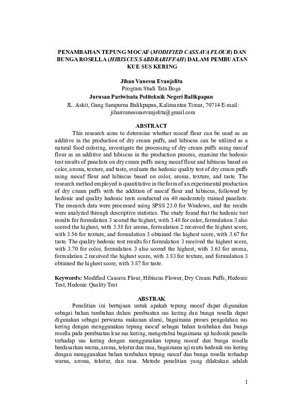 (PDF) PENAMBAHAN TEPUNG MOCAF (MODIFIED CASSAVA FLOUR) DAN BUNGA ...