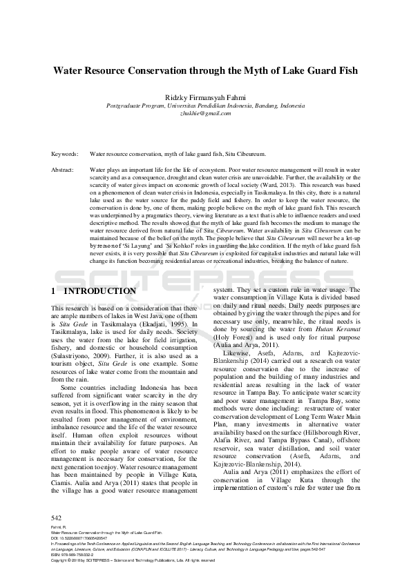(PDF) Water Resource Conservation through the Myth of Lake Guard Fish