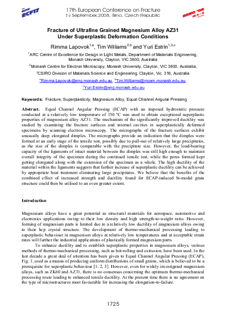 (PDF) Fracture of ultrafine grained magnesium alloy AZ31 under superplastic deformation conditions