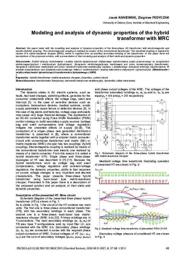 (PDF) Modeling and analysis of dynamic properties of the hybrid transformer with MRC | Jacek ...
