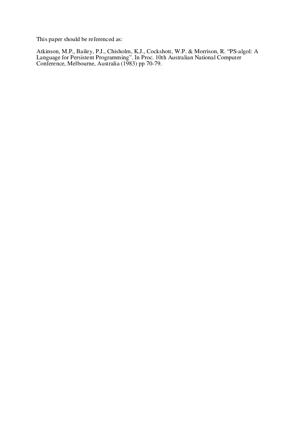 Pdf Ps Algol A Persistent Programming Language