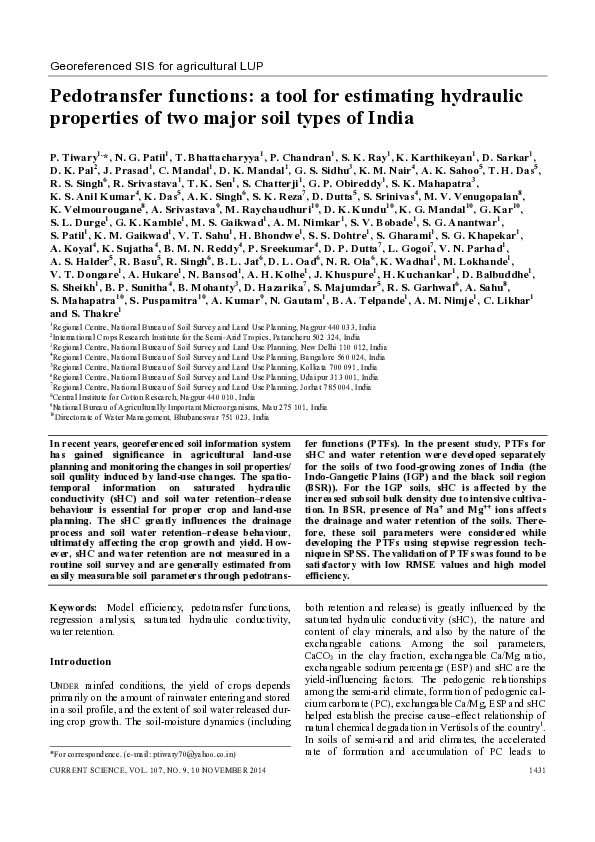 (PDF) Pedotransfer functions: a tool for estimating hydraulic properties of two major soil types ...