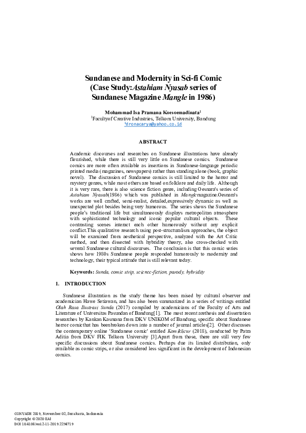 (PDF) Sundanese and Modernity in Sci-fi Comic (Case Study:Astahiam Nyasab series of Sundanese ...