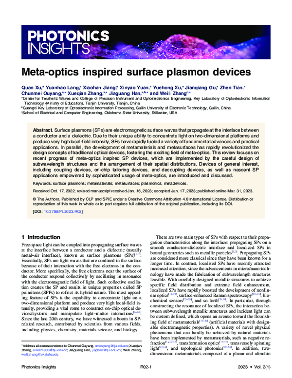 (PDF) Meta-optics inspired surface plasmon devices