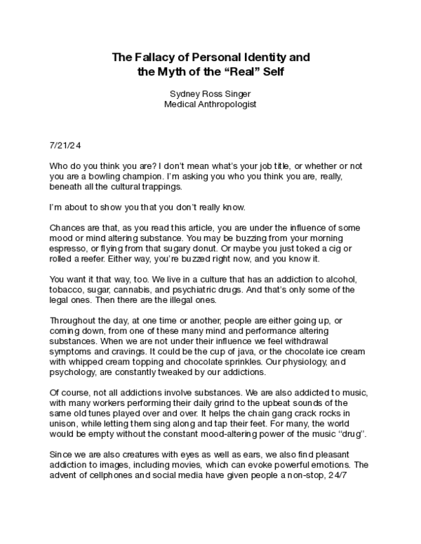 (PDF) The Fallacy of Personal Identity and the Myth of the "Real" Self
