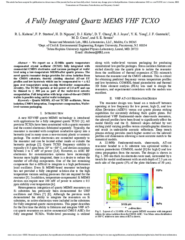 (PDF) A Fully Integrated Quartz MEMS VHF TCXO