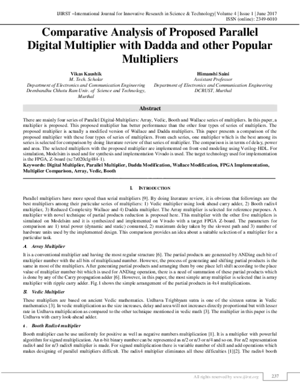 (PDF) Comparative Analysis of Proposed Parallel Digital Multiplier with ...