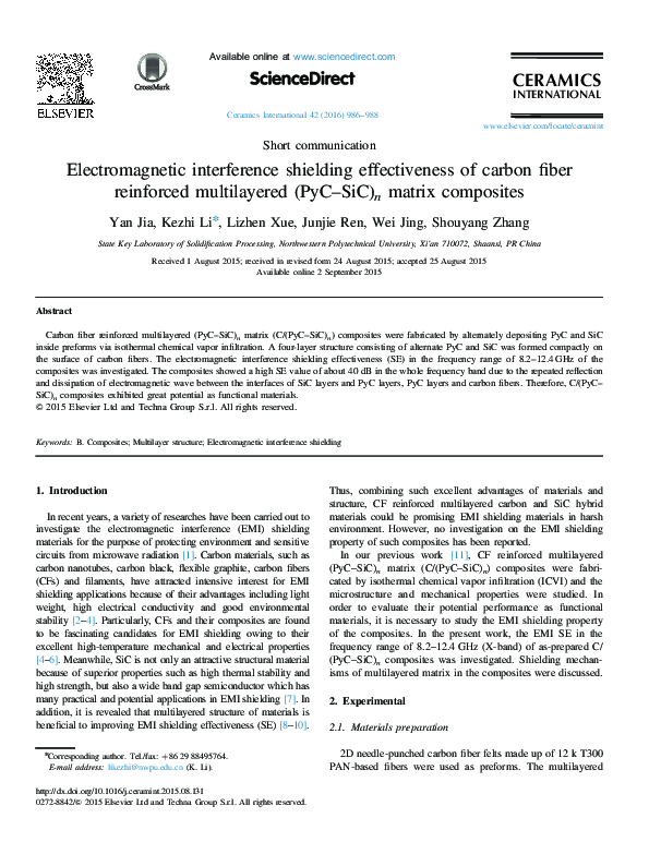 (PDF) Electromagnetic interference shielding effectiveness of conductive carbon black and carbon ...