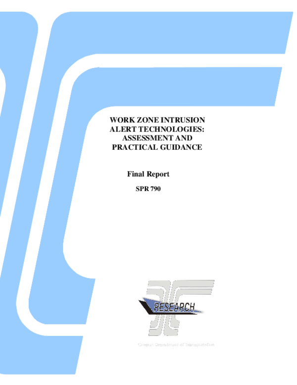 (PDF) Work zone intrusion alert technologies : assessment and practical guidance : final report